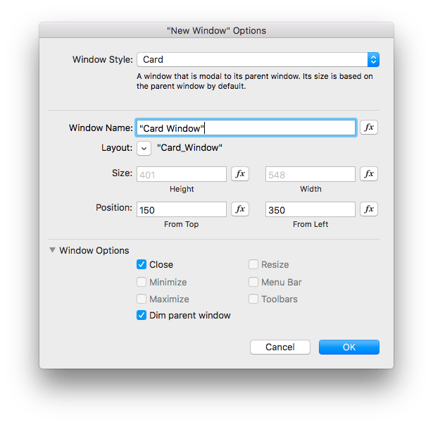FileMaker 16 Card Windows - LuminFire