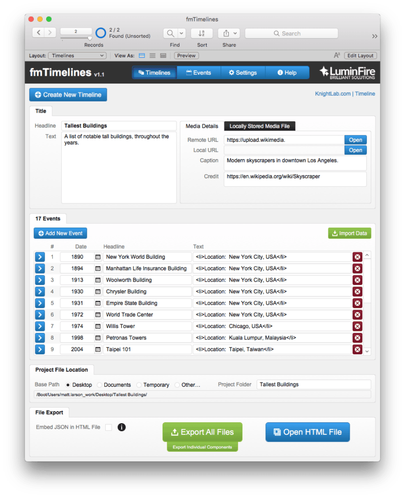 Create A Javascript Timeline Web Page Using Filemaker Luminfire
