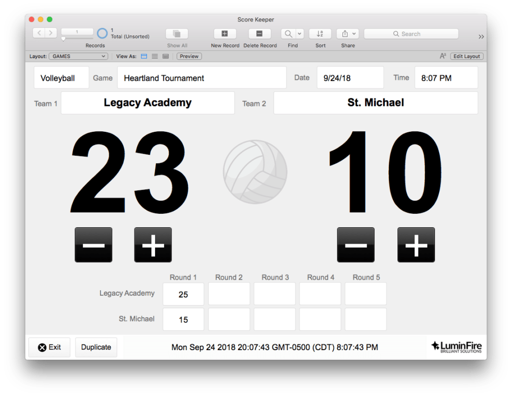 Score Keeper for Claris Pro & FileMaker Pro - LuminFire