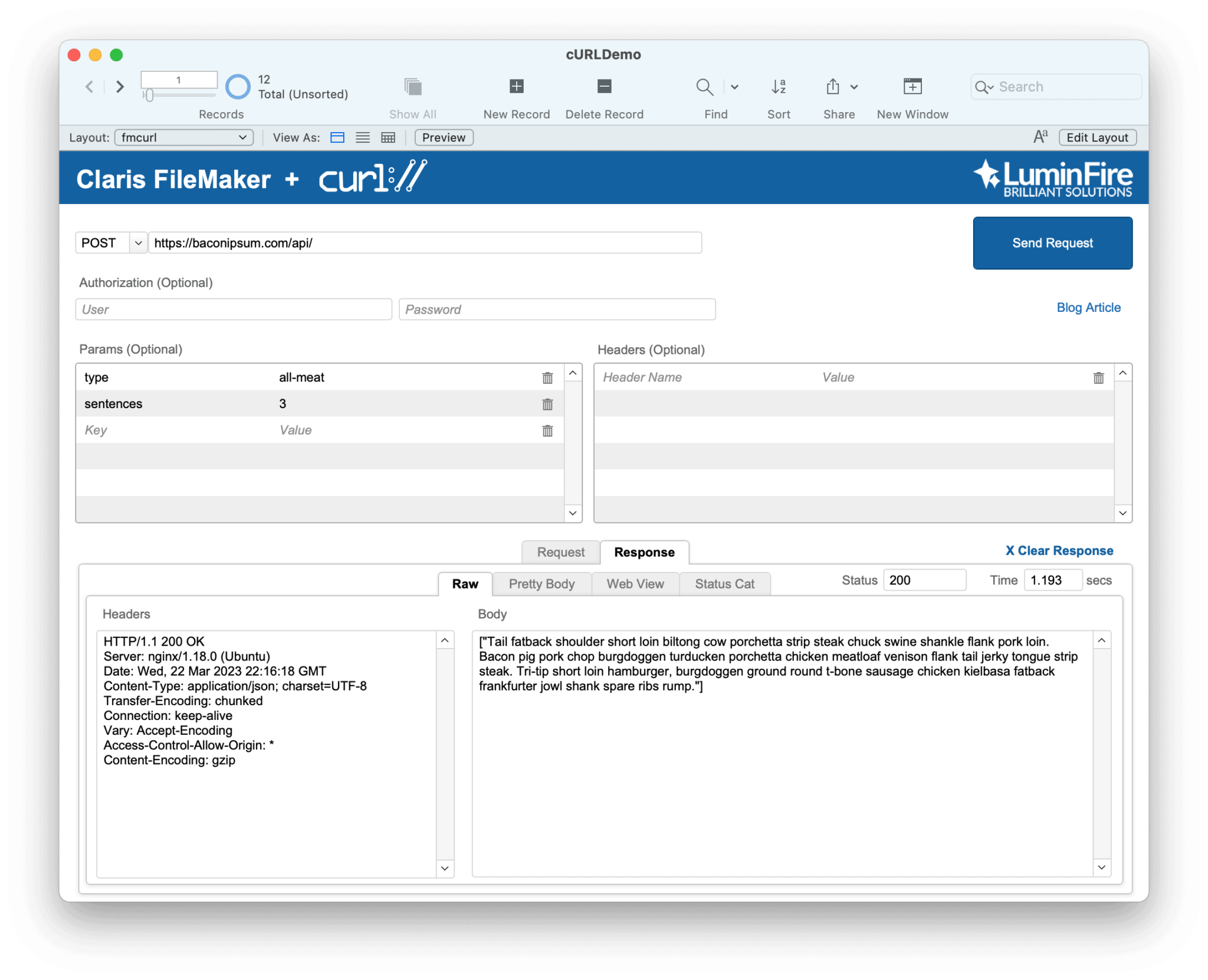 Curl Demo For Claris Pro And Filemaker Pro Luminfire