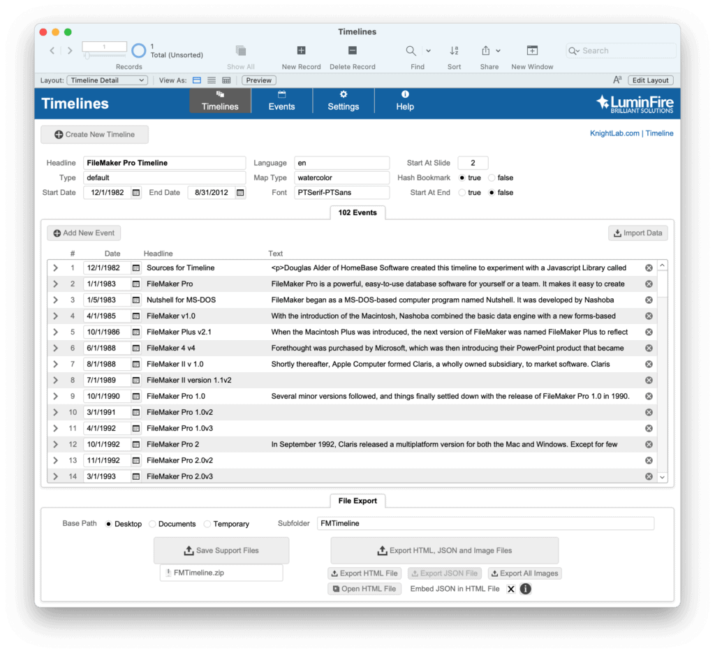 Timelines for Claris FileMaker - LuminFire