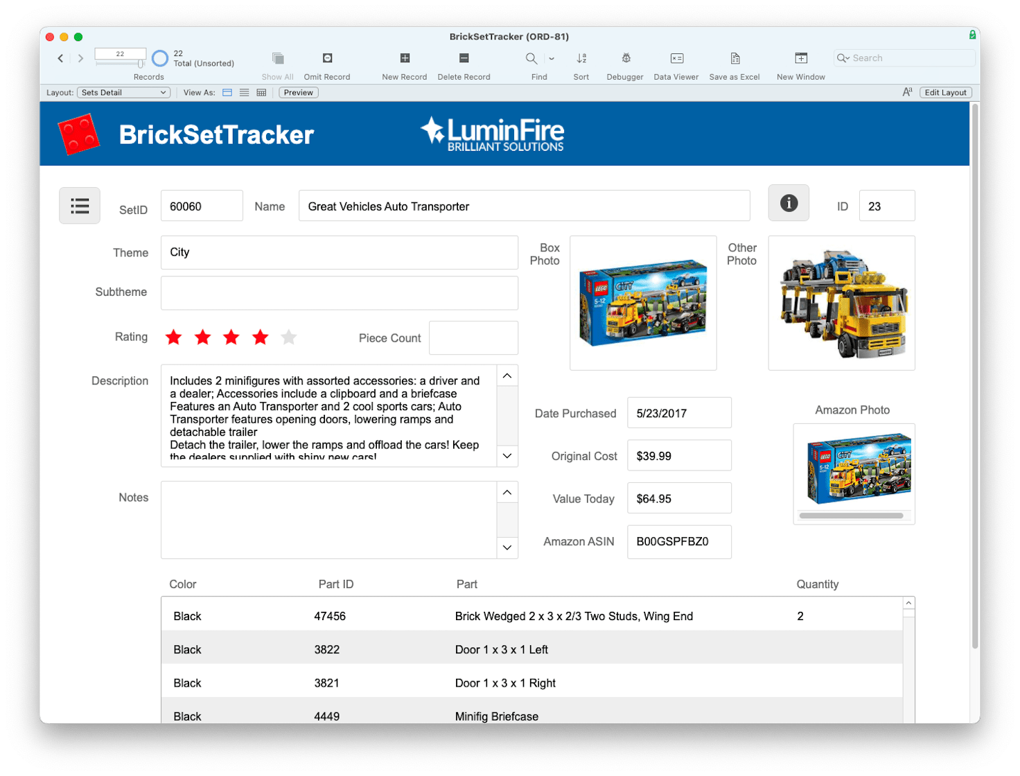Brick Set Tracker For Claris Pro And Filemaker Pro Luminfire